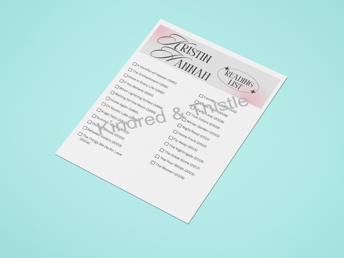 Kristin Hannah Reading Checklist Book Tracker Novels 2026 Bookshelf ...
