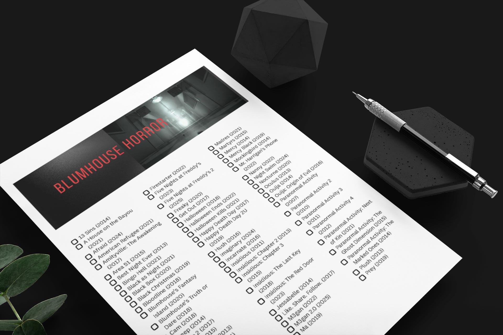Blumhouse Horror Movie Night Checklist Film Tracker Updated 2025 Movies ...