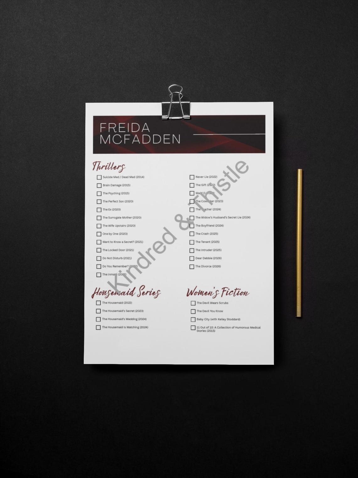 Freida Mcfadden Reading Checklist Book Tracker Novels 2026 Bookshelf ...