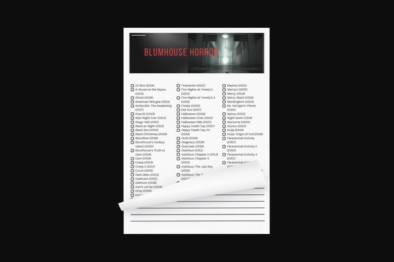 Blumhouse Horror Movie Night Checklist Film Tracker Updated 2025 Movies ...