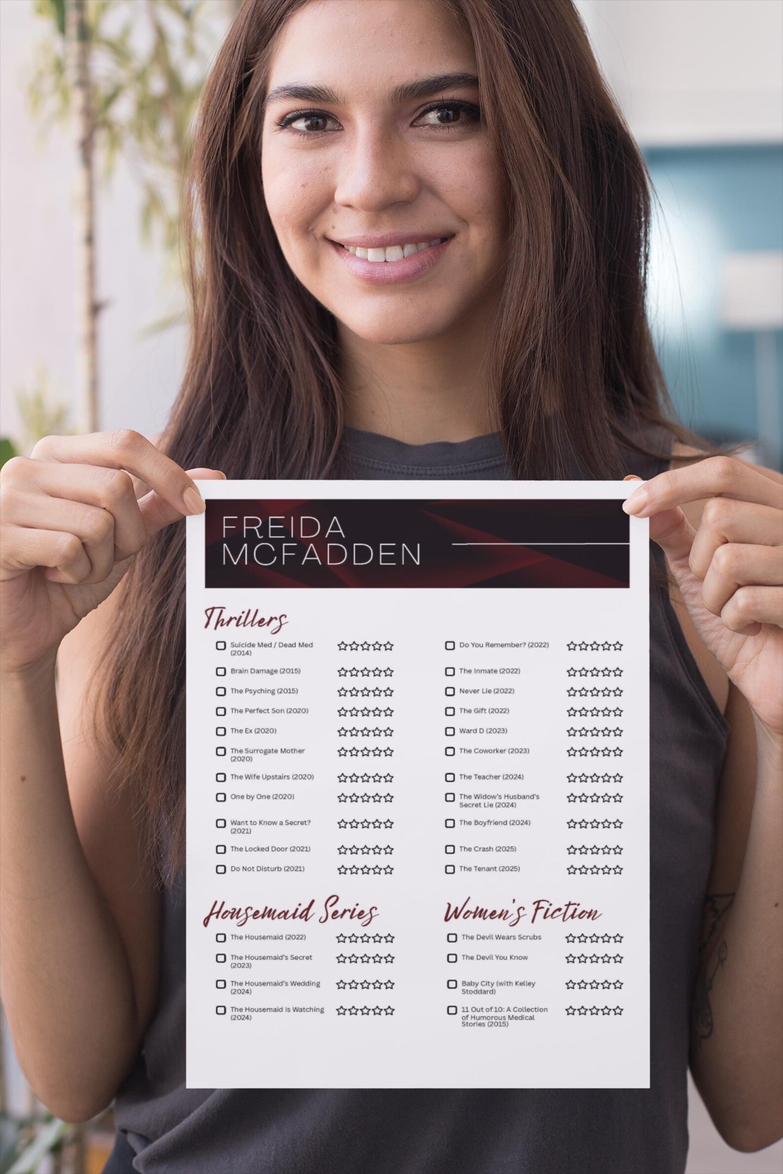 Freida Mcfadden Reading Checklist Book Tracker Novels 2025 Bookshelf ...