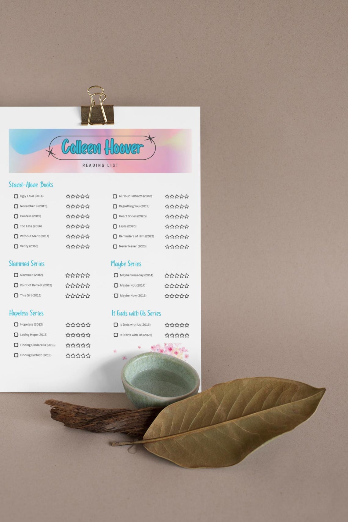 Colleen Hoover Reading Checklist Book Tracker Novels 2025 Bookshelf ...