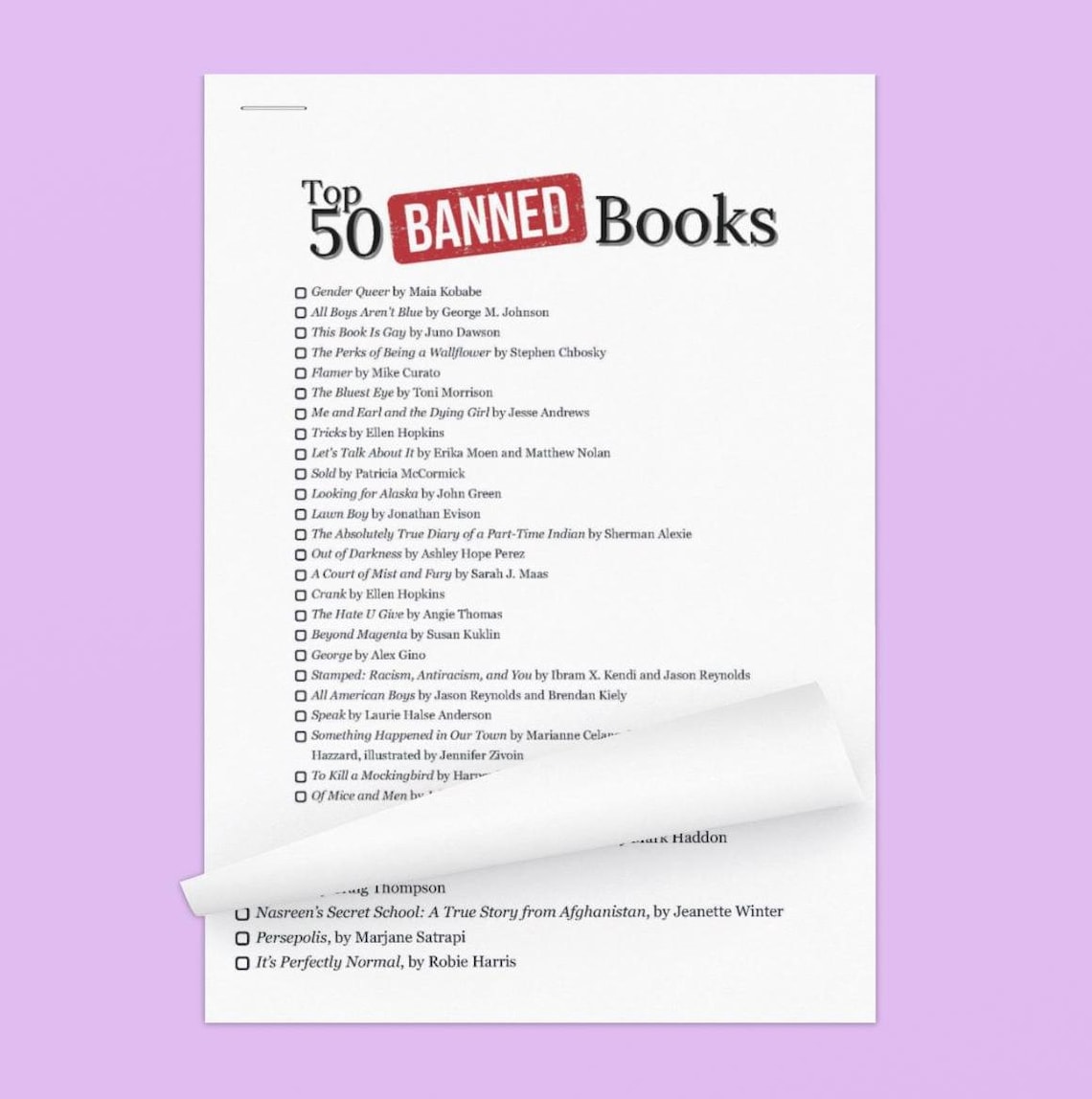 Banned Books Reading Checklist Book Tracker Novels 2025 Bookshelf ...