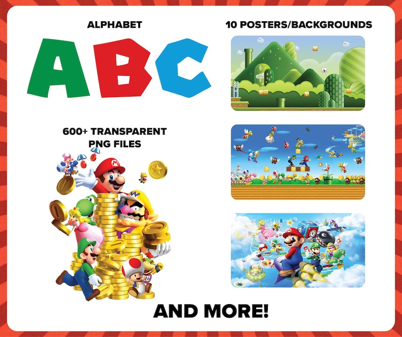 Super Mario Clipart Bundle: PNG, SVG, Digital Papers (digital Download ...