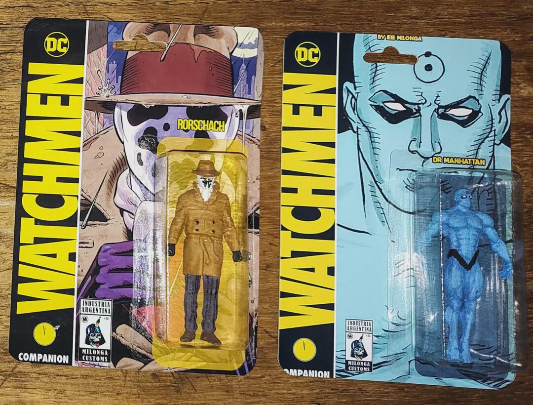 Dr. Manhattan & Rorschach ~ Custom Fan Art Tribute Figures ~ Watchmen Carded Display Set ~ DC ...