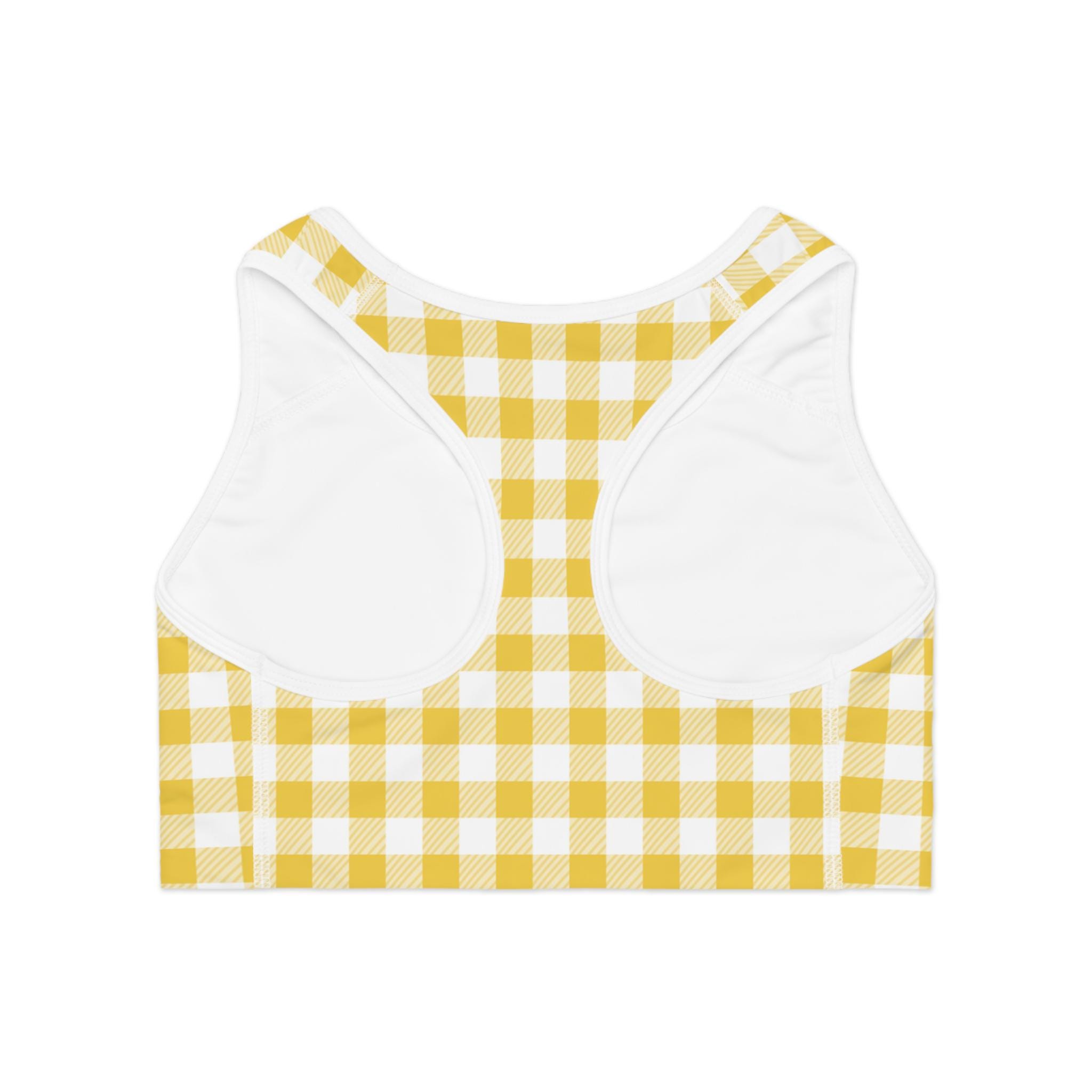 Stylish Yellow Gingham Sports Bra, Activewear, Workout Gear, Fitness ...