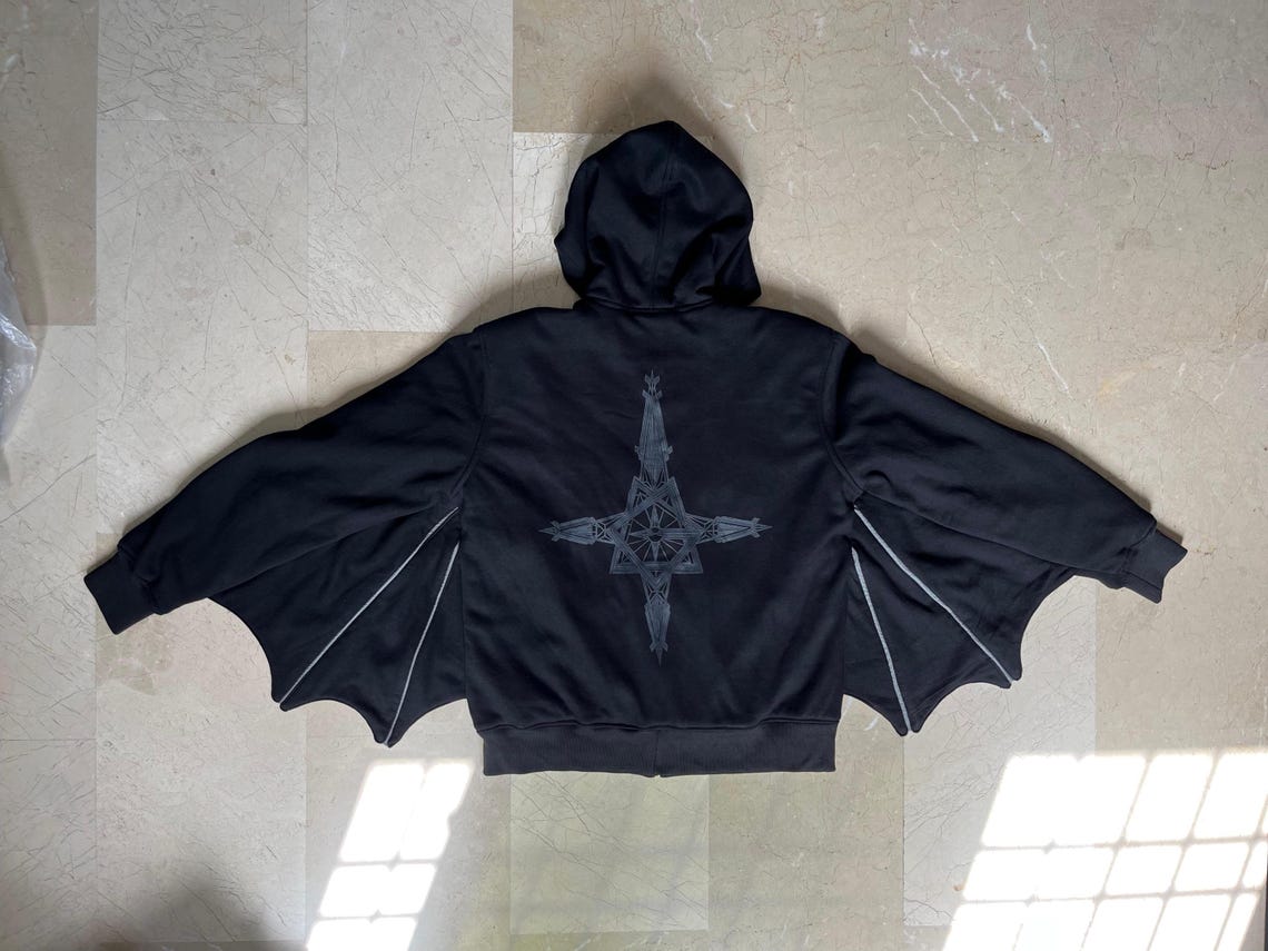 Ghost Batwing Hoodie | Black Zip-up Gothic Hoodie With Wing Sleeves ...