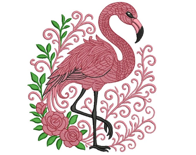 Floral Flamingo Machine Embroidery Design: Boho Bird Pattern (digital ...