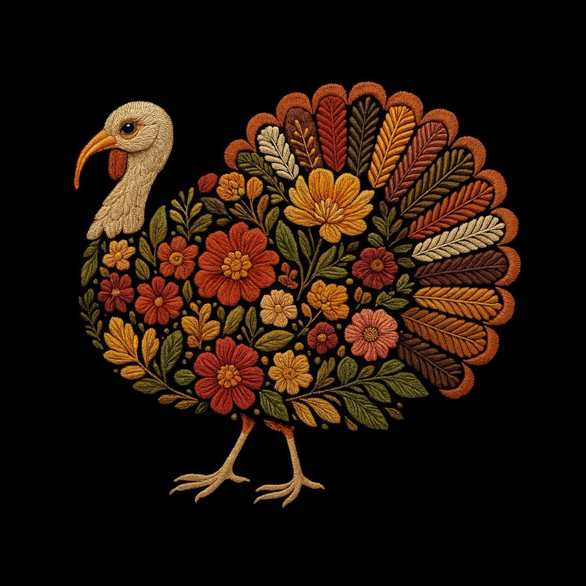 Floral Turkey Embroidery Design | Thanksgiving Machine Embroidery ...