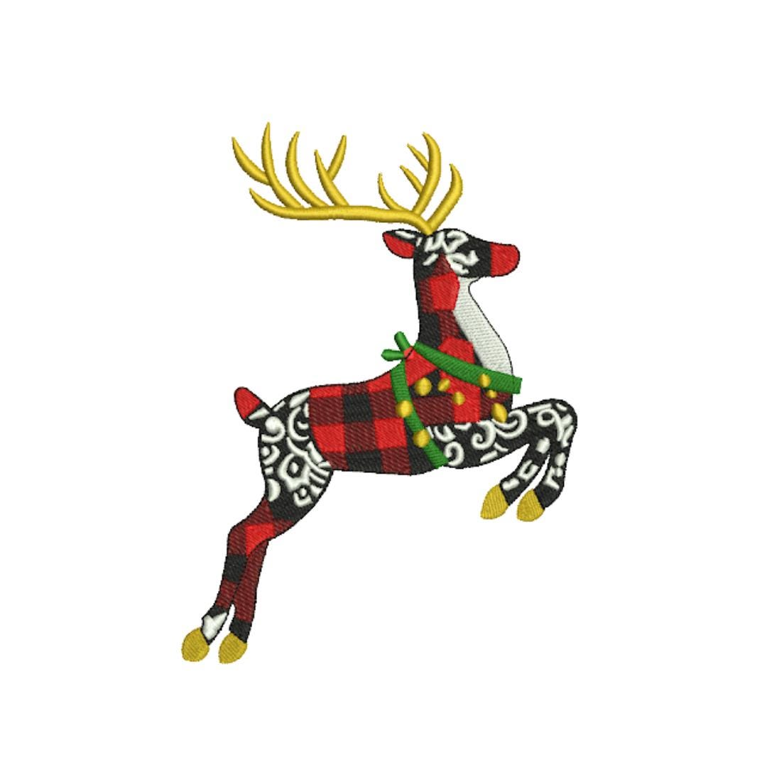 Plaid Reindeer Machine Embroidery Design – 3 Sizes – Christmas Reindeer ...