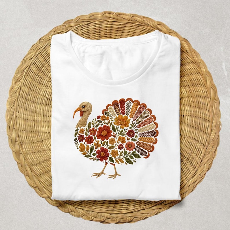 Floral Turkey Embroidery Design | Thanksgiving Machine Embroidery ...