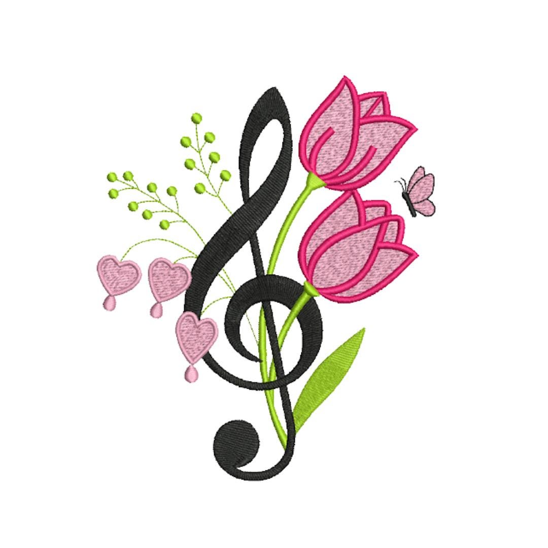 Floral Music Note Embroidery Design | 3 Sizes | Musical Note With ...
