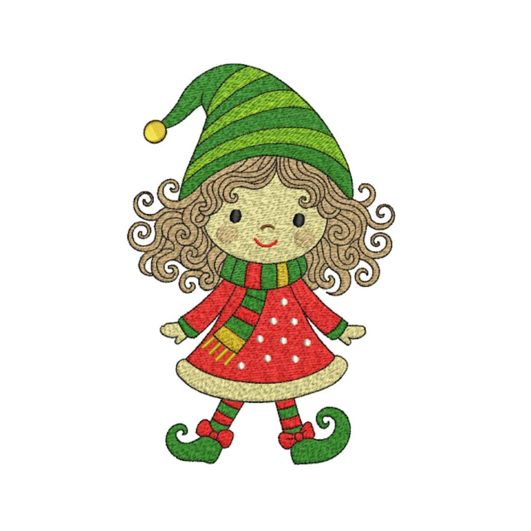 Elf Girl Embroidery Design | 3 Sizes | Cute Holiday Elf Machine ...