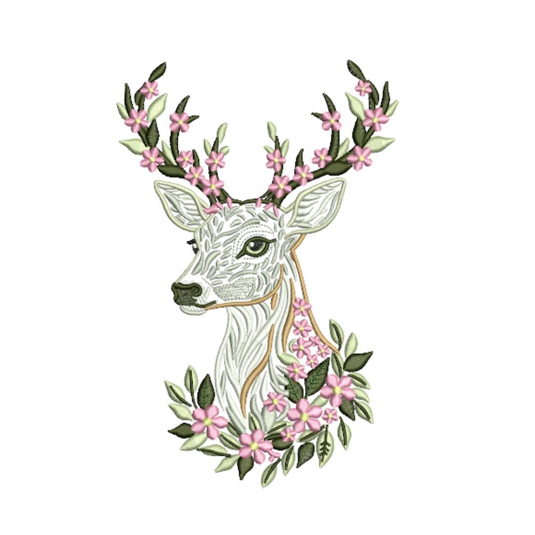 Floral Deer Machine Embroidery Design – 3 Sizes – PES DST JEF VP3 Exp ...