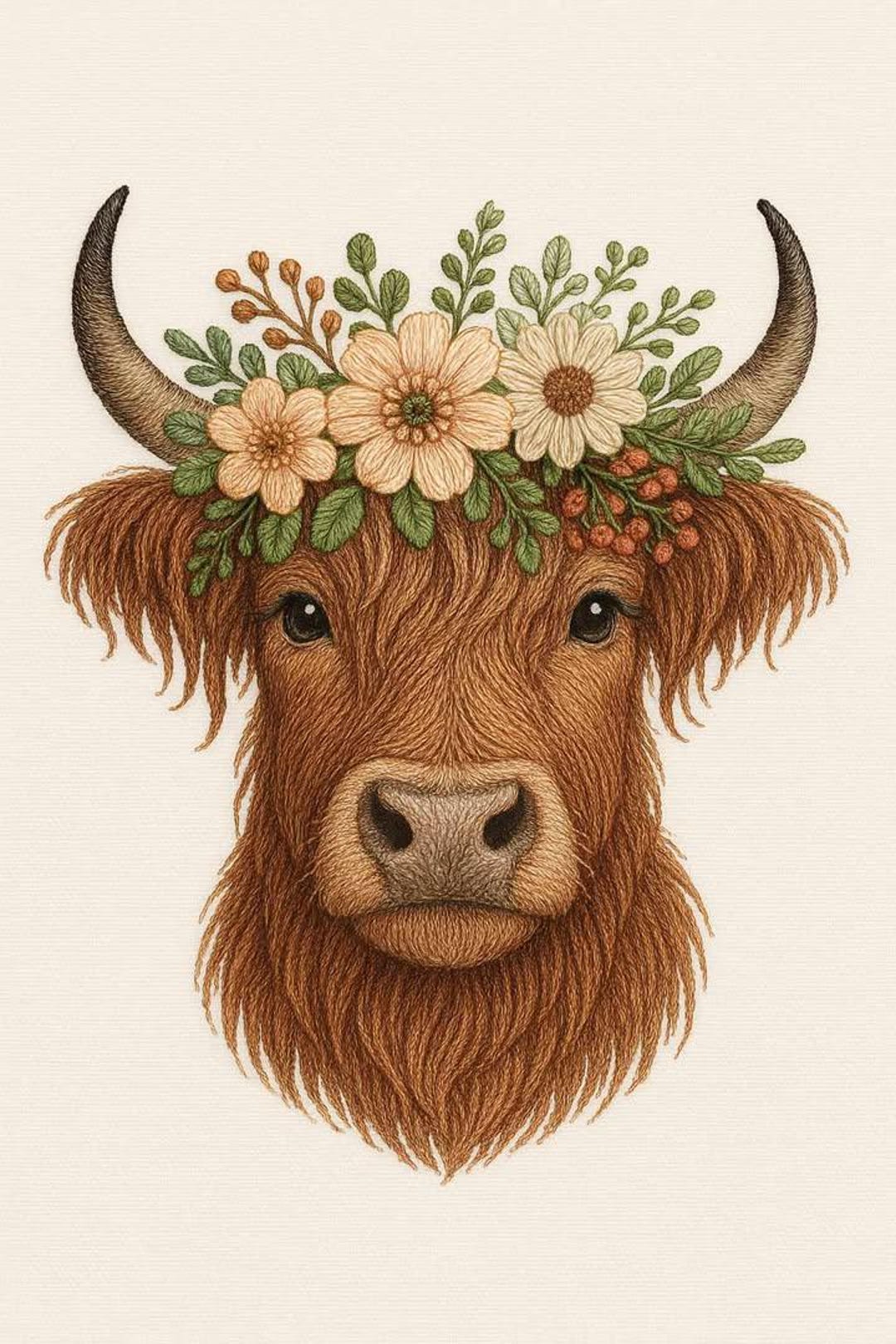 Highland Cow Machine Embroidery Design: Realistic Animal Pattern ...