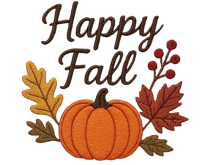 Happy Fall Pumpkin Embroidery Design: Autumn Leaves Machine Embroidery ...