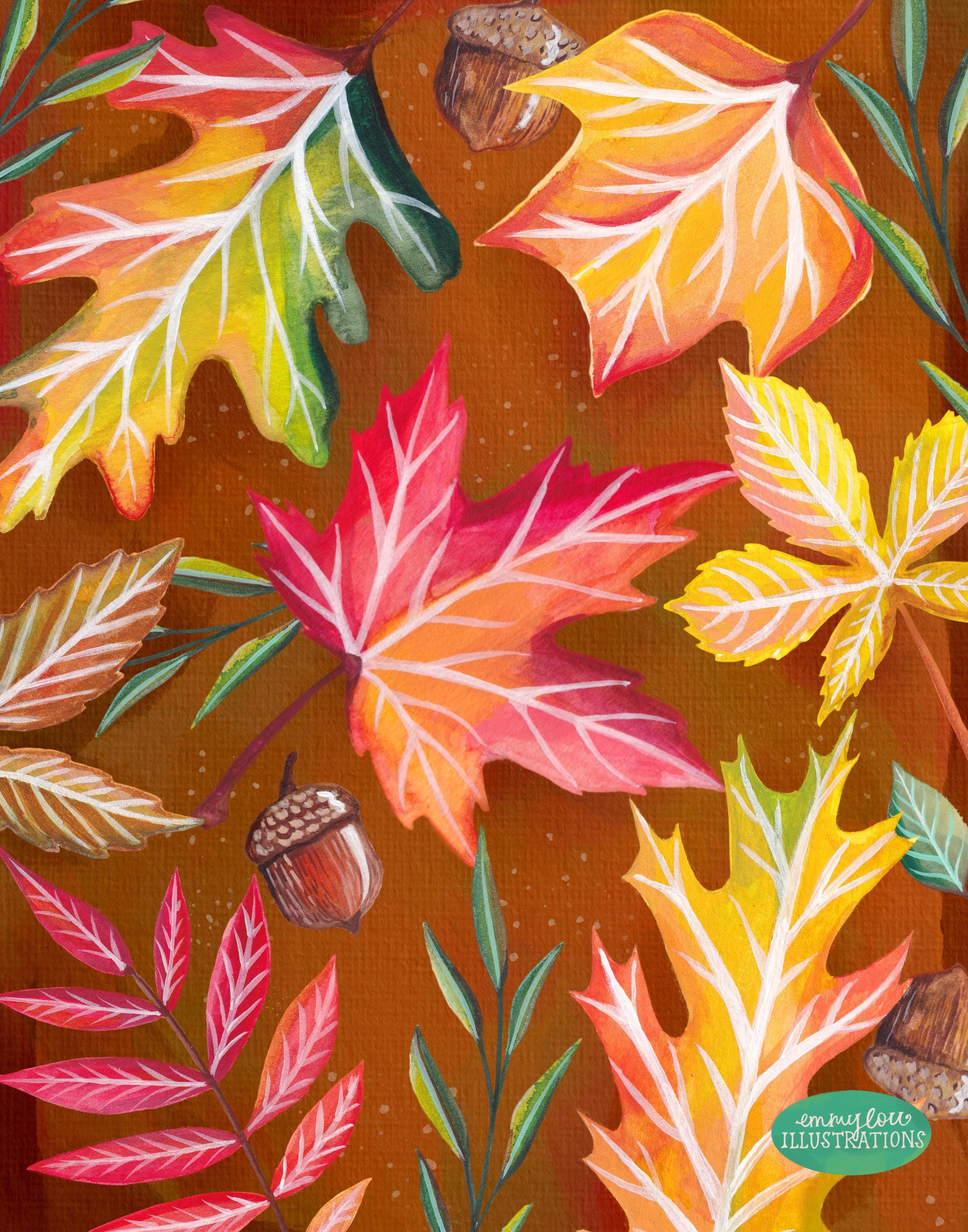Fall Leaves Art | Watercolor Autumn Foliage Print | Cottagecore Wall ...