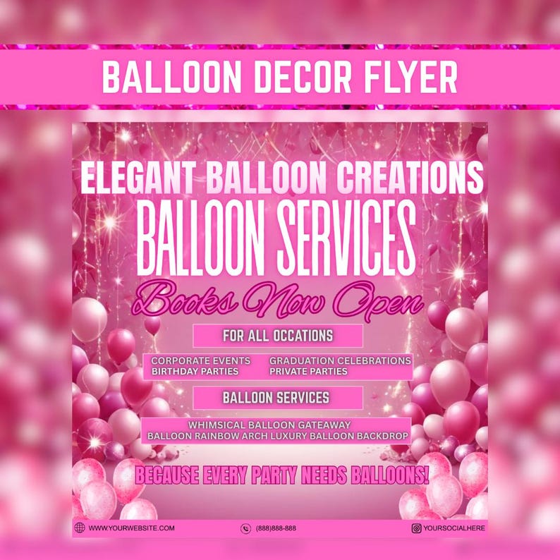 Ballon Decor Flyer Template, Balloon Business Advertisement, DIY ...