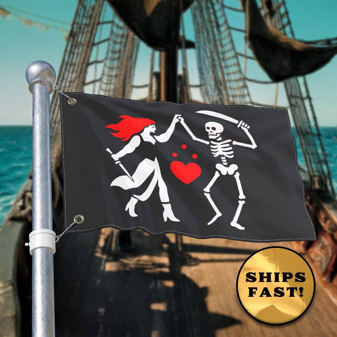 Blackbeard Flag, Double Sided Pirate Skeleton Flag, Blackbeard Style ...