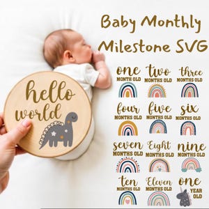 Baby Milestone SVG Bundle: Monthly Stats, Hello World (digital Download ...