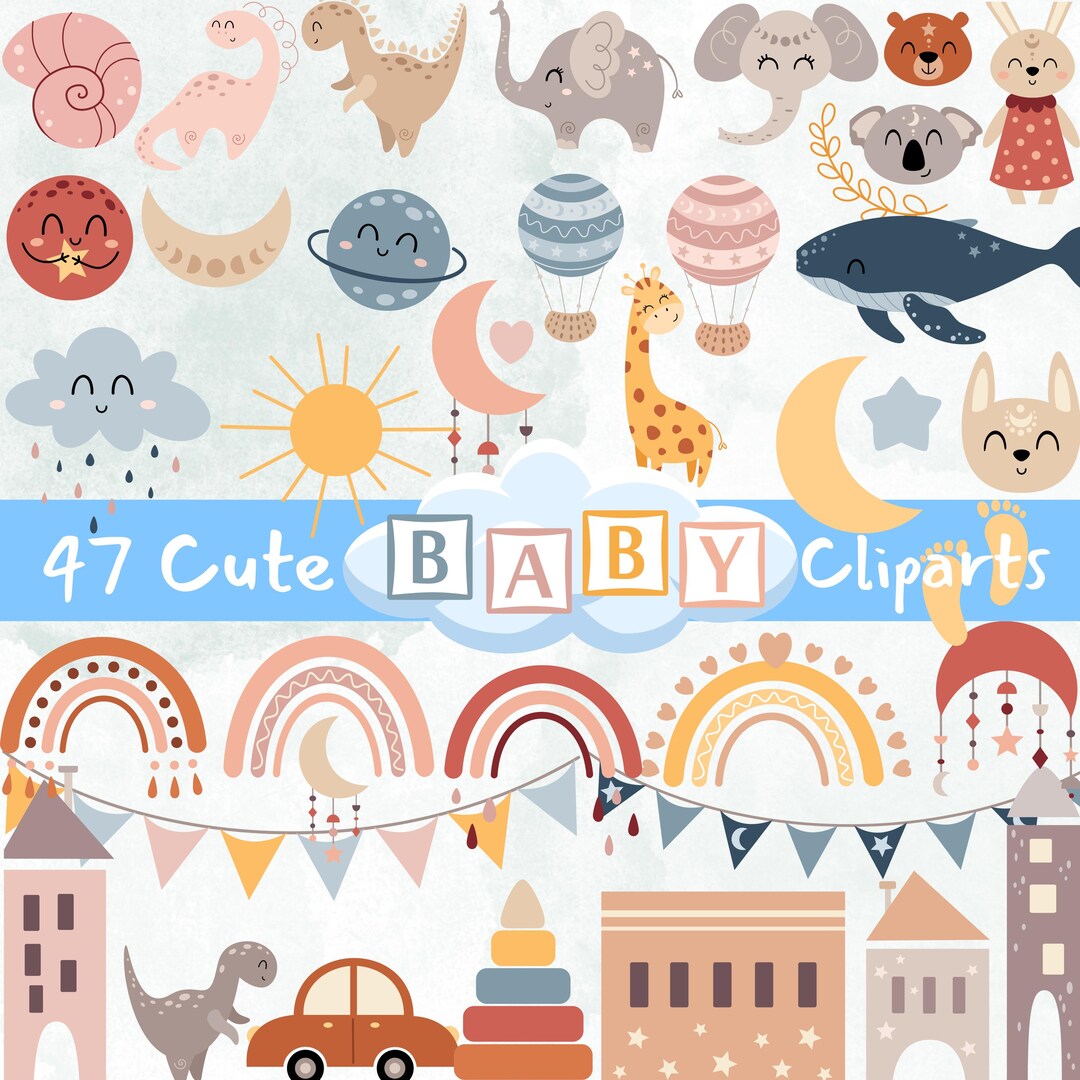 Boho Baby Clipart Bundle - 47 Cute Baby SVG PNG EPS Files | Nursery ...