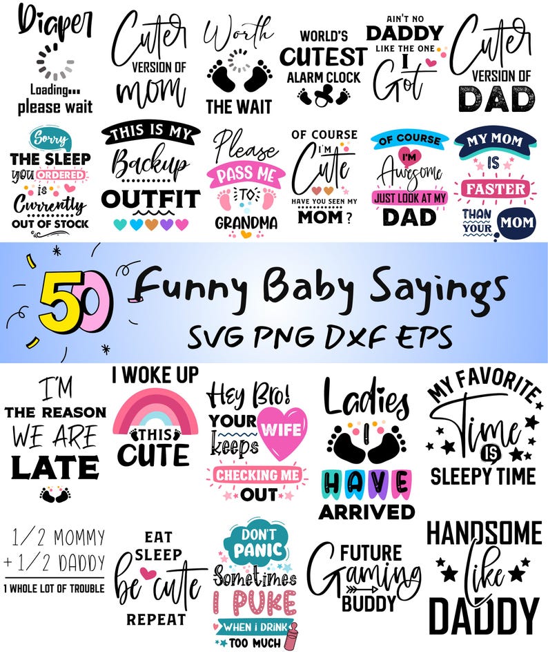 Cute Baby SVG Bundle - 50 Adorable Baby Shower and Newborn Quotes ...