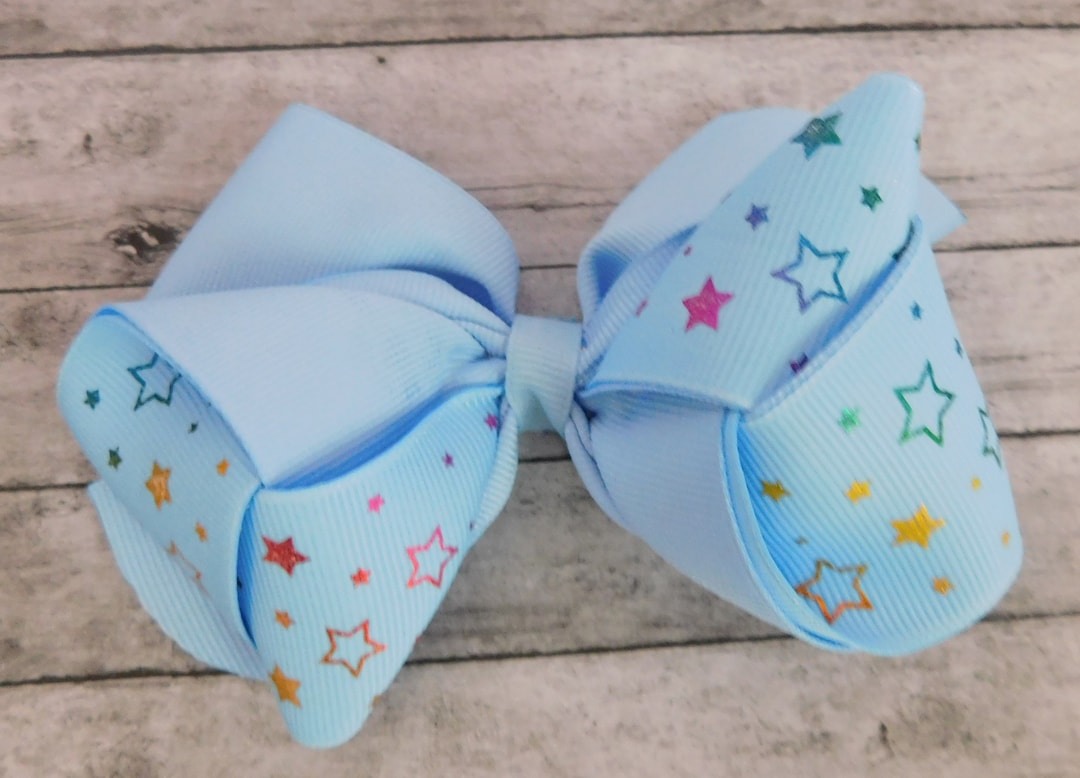 Blue Stars Ribbon Hair Bow - Etsy