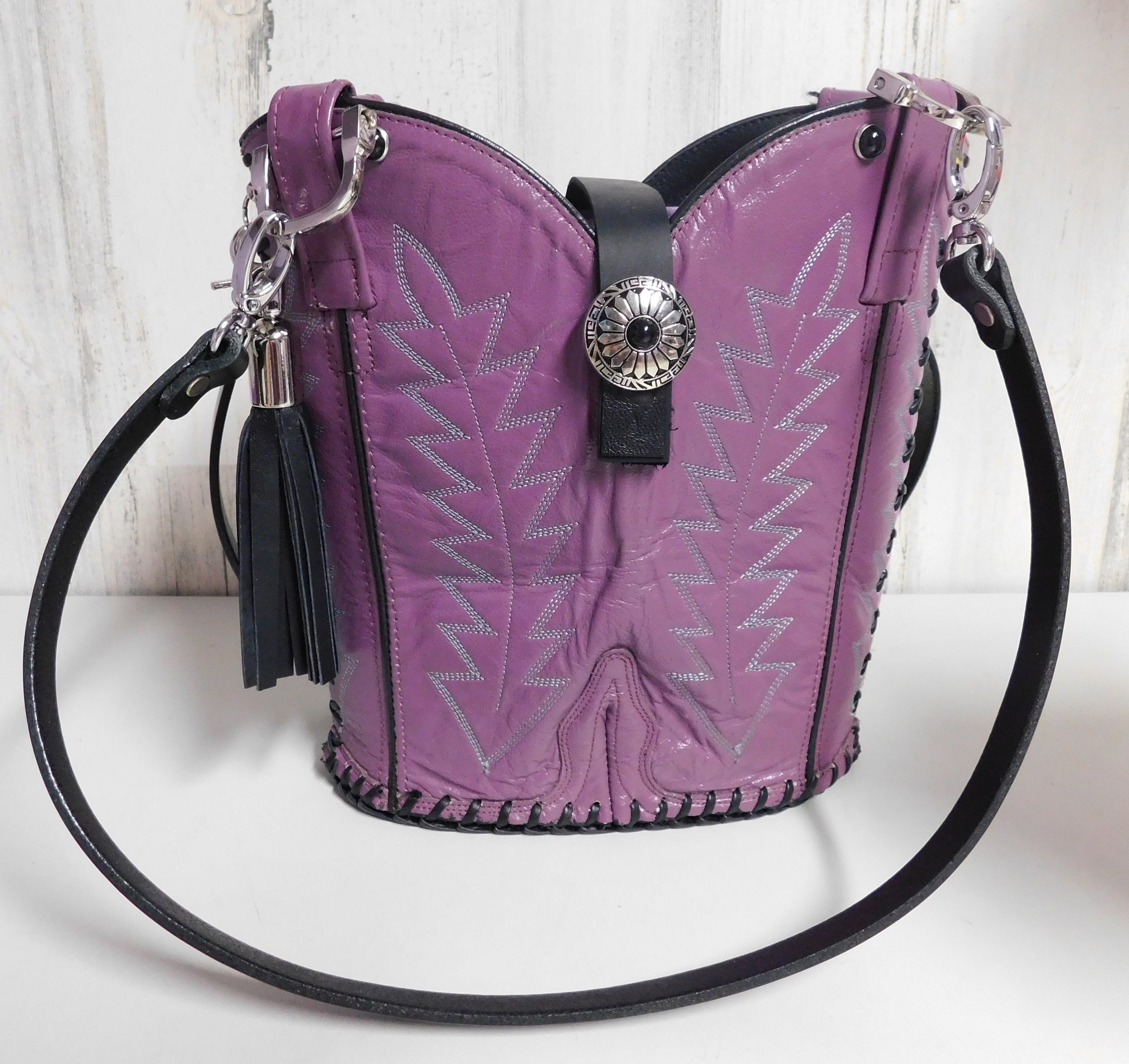 Purple Leather Cowboy Boot Purse/handbag/western Style - Etsy