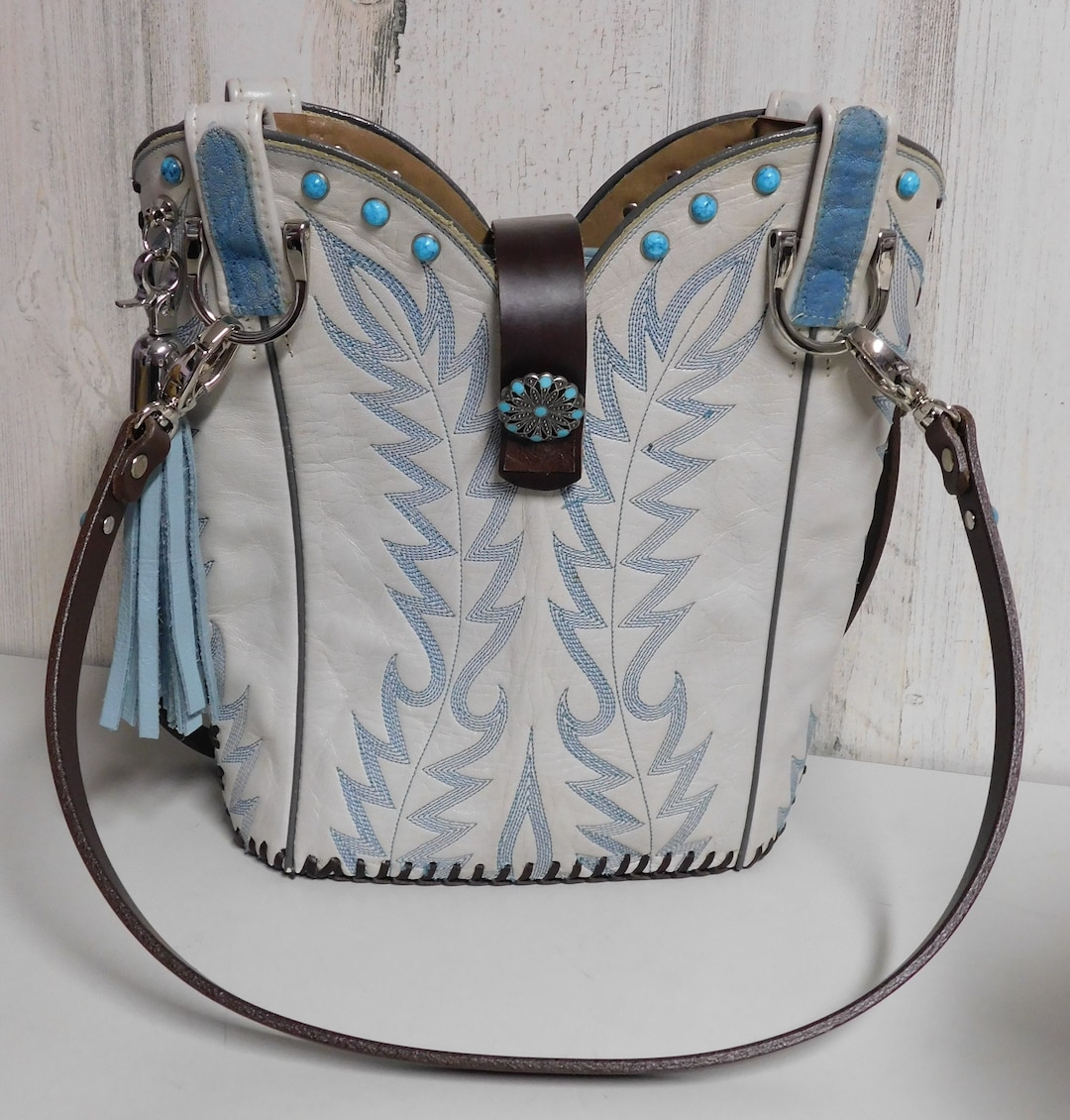 Tan & Blue Leather Cowboy Boot Purse/handbag/western - Etsy
