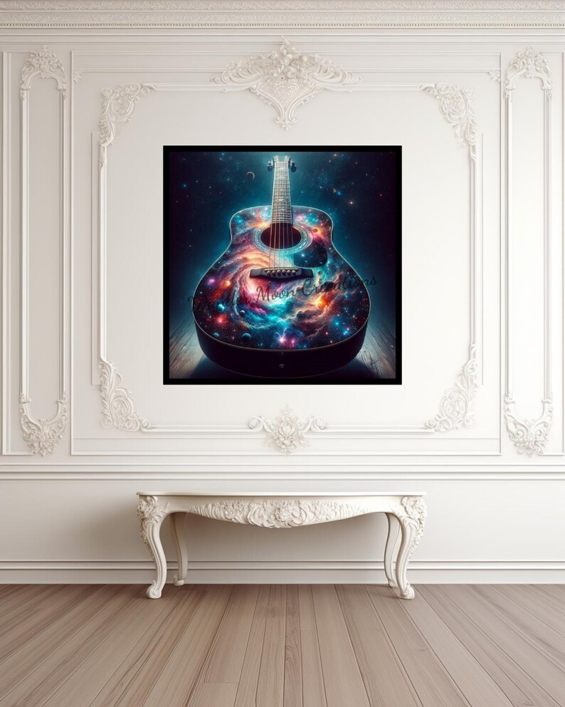 Cosmic Acoustic Guitar Digital Art | Celestial Music Wall Print ...
