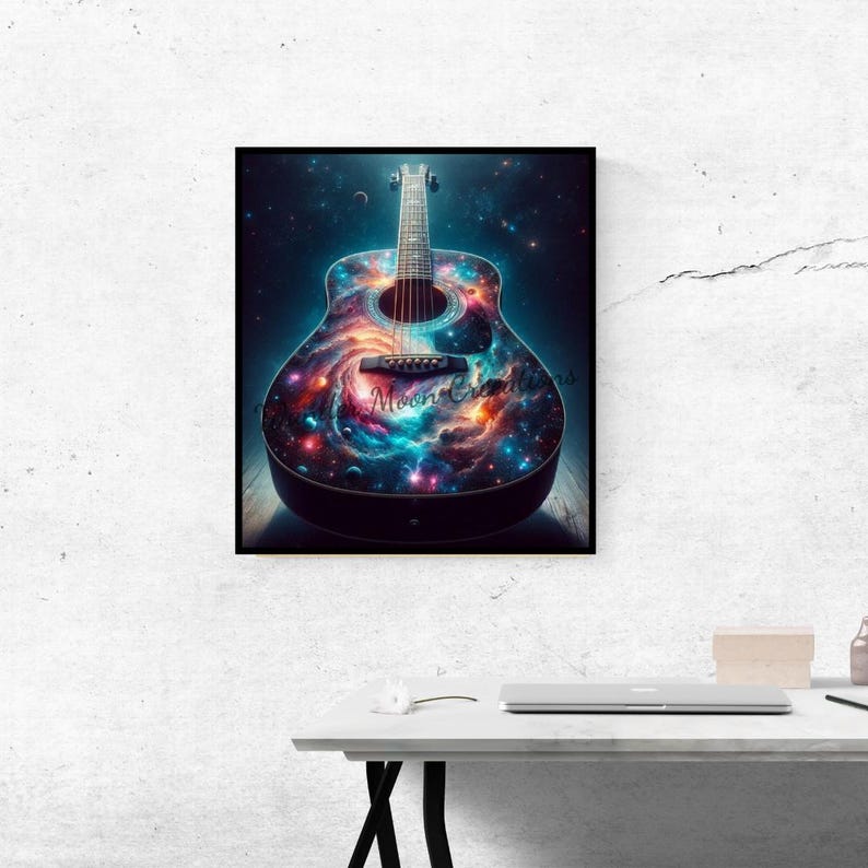 Cosmic Acoustic Guitar Digital Art | Celestial Music Wall Print ...