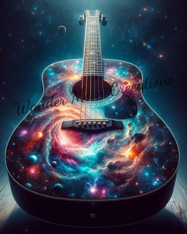 Cosmic Acoustic Guitar Digital Art | Celestial Music Wall Print ...