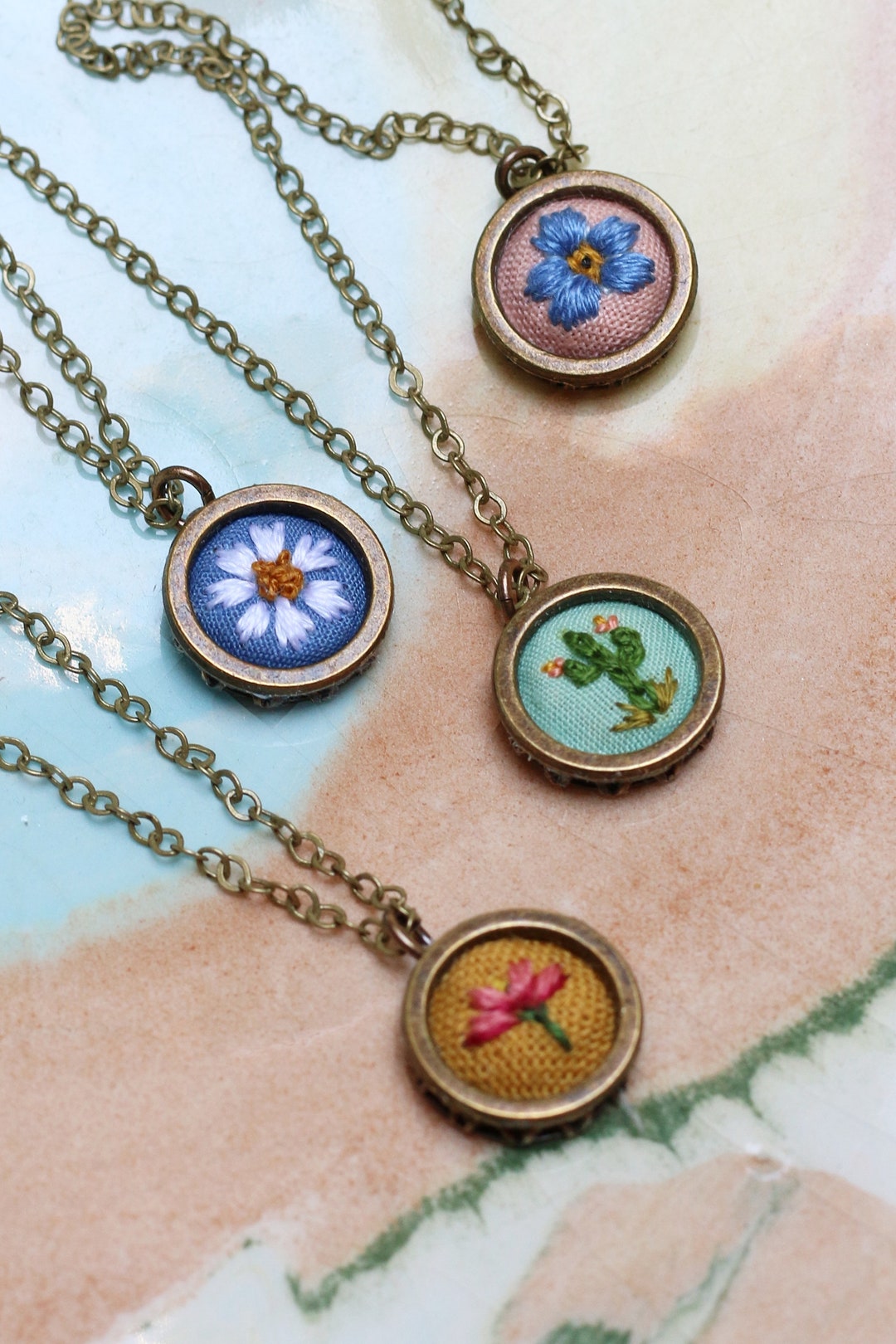 Tiny Charm- Hand Embroidered Necklace, Miniature - Etsy