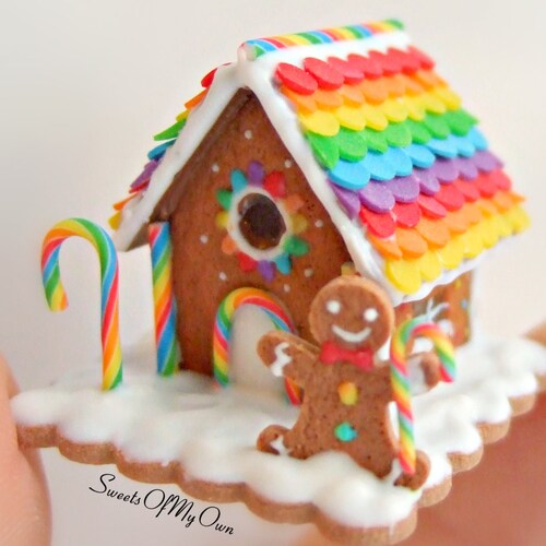 Miniature Rainbow Gingerbread House Colourful Tiled Roof - Etsy