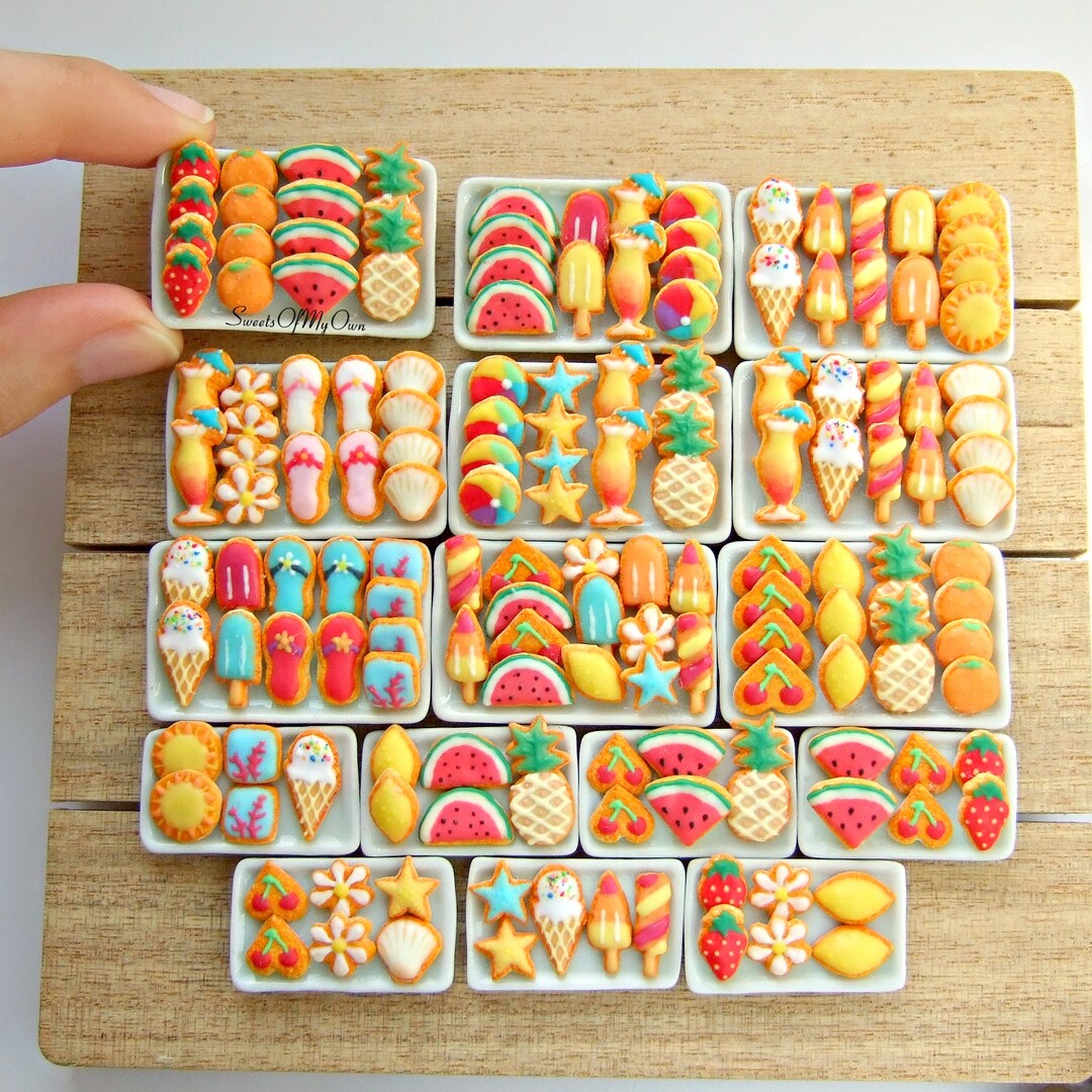 Miniature Summer Biscuits Set - Dolls House Bakery Food, 1:12 Scale ...