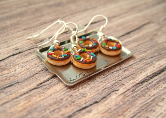 Doughnut Earrings Chocolate Donuts Dangle Earrings Food - Etsy
