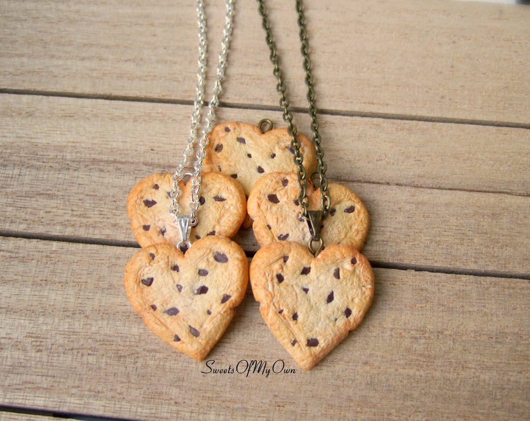 Heart Cookie Charm - Necklace/keychain, Chocolate Chip, Handmade ...
