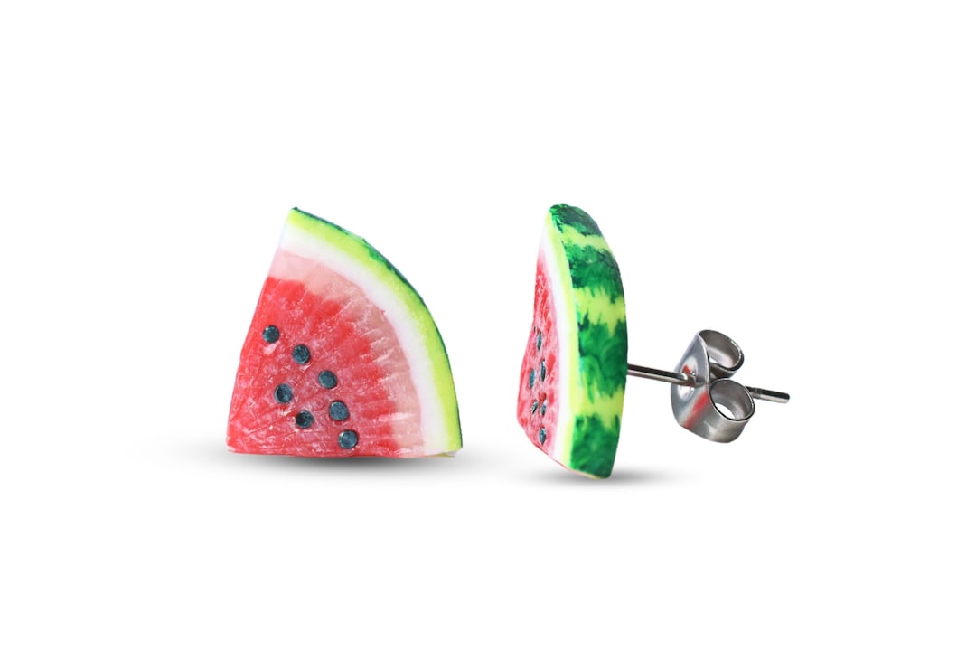 Watermelon Slices Stud Earrings - Fruit Jewellery - Handmade in UK With Polymer Clay - Etsy