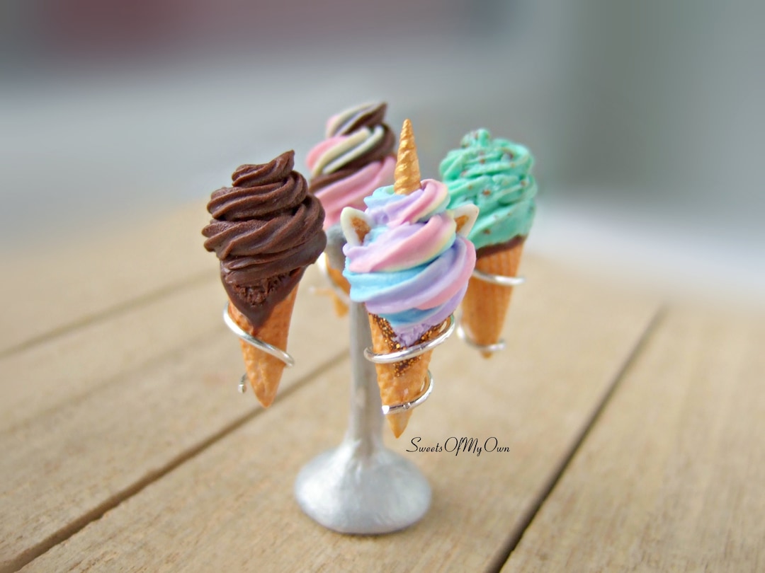 Miniature Ice Cream Stand Set - Mint, Chocolate, Neapolitan, Unicorn ...
