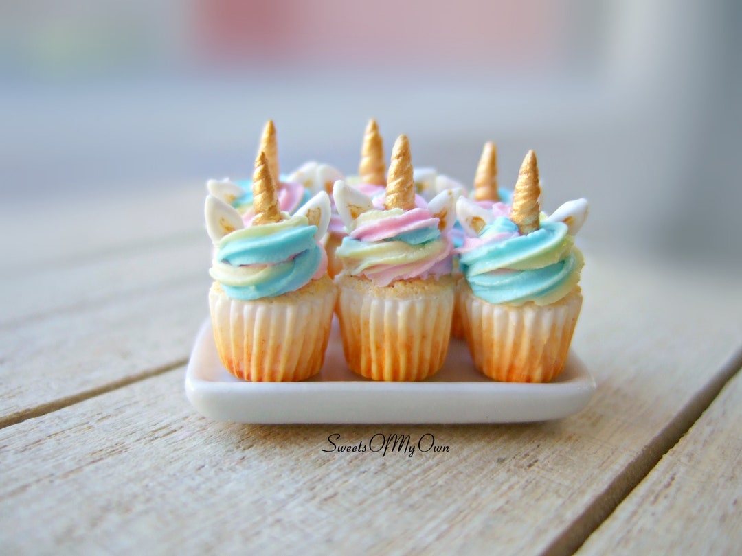 Miniature Unicorn Cupcakes - Dolls House Miniature Food - Bakery Item ...