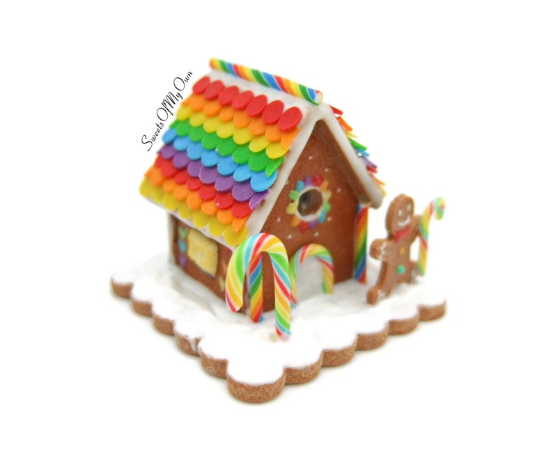 Miniature Rainbow Gingerbread House - Colourful Tiled Roof Dolls House ...