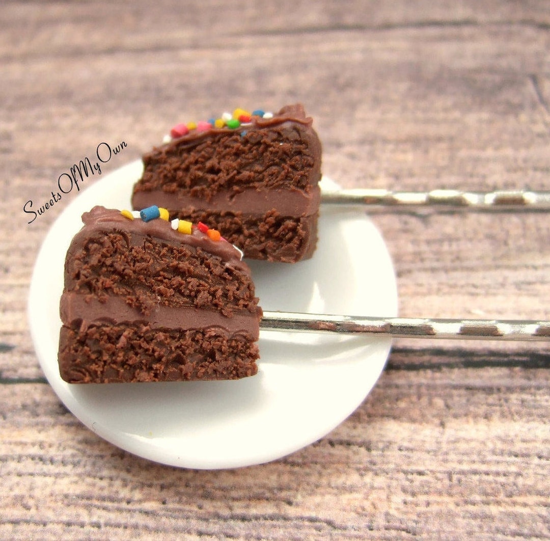 Chocolate Cake Slices Hair Clips - Handmade Polymer Clay Bakery Food ...