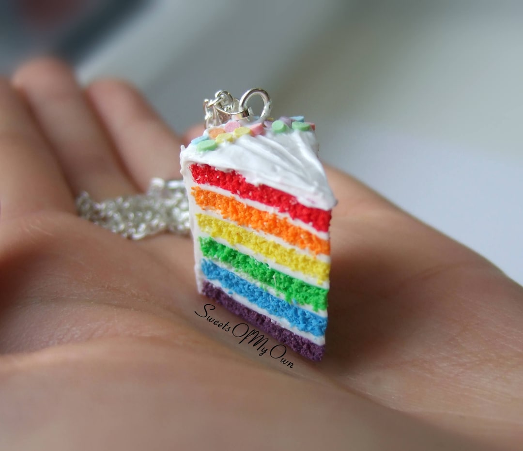 Rainbow Cake Slice - Necklace/charm/keychain Birthday Cake - Cake ...