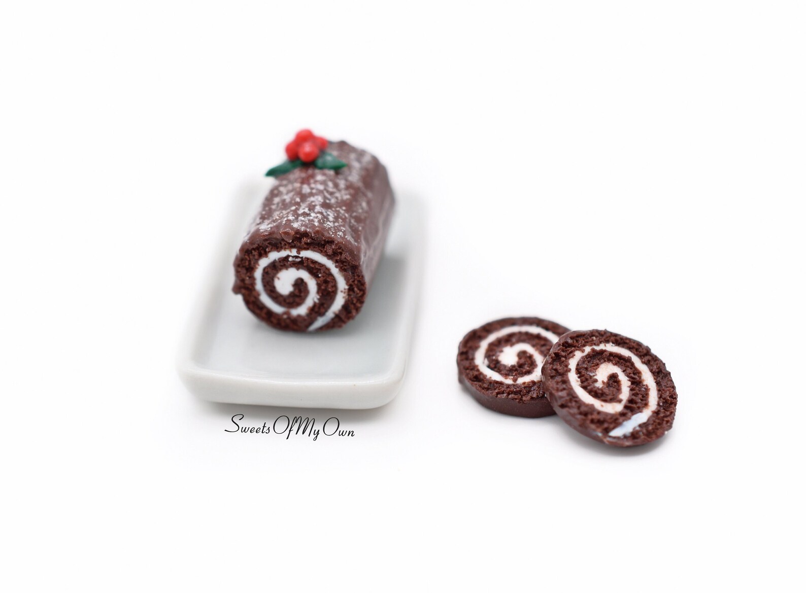 Miniature Yule Log Cake - Slices Cut, Dolls House Christmas Food, 1:12 ...
