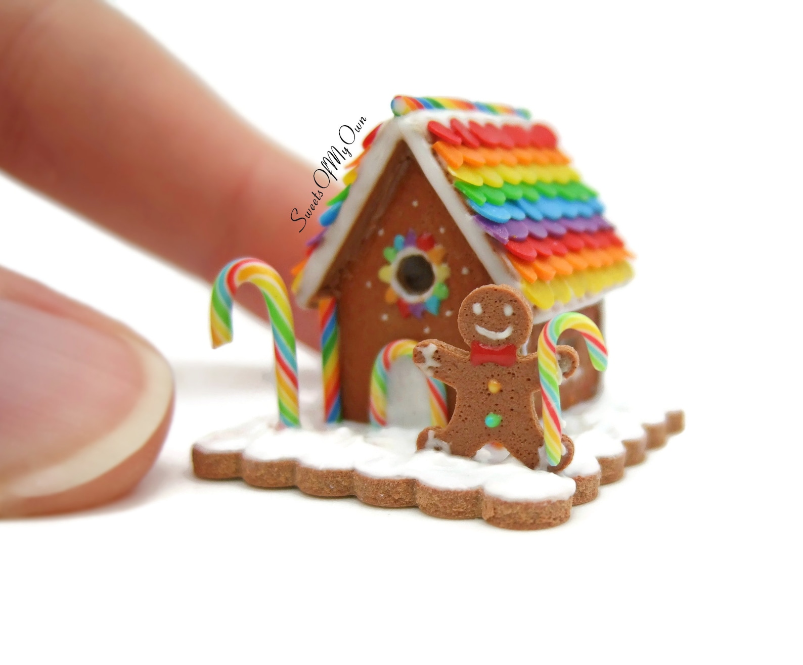 Miniature Rainbow Gingerbread House - Colourful Tiled Roof Dolls House ...