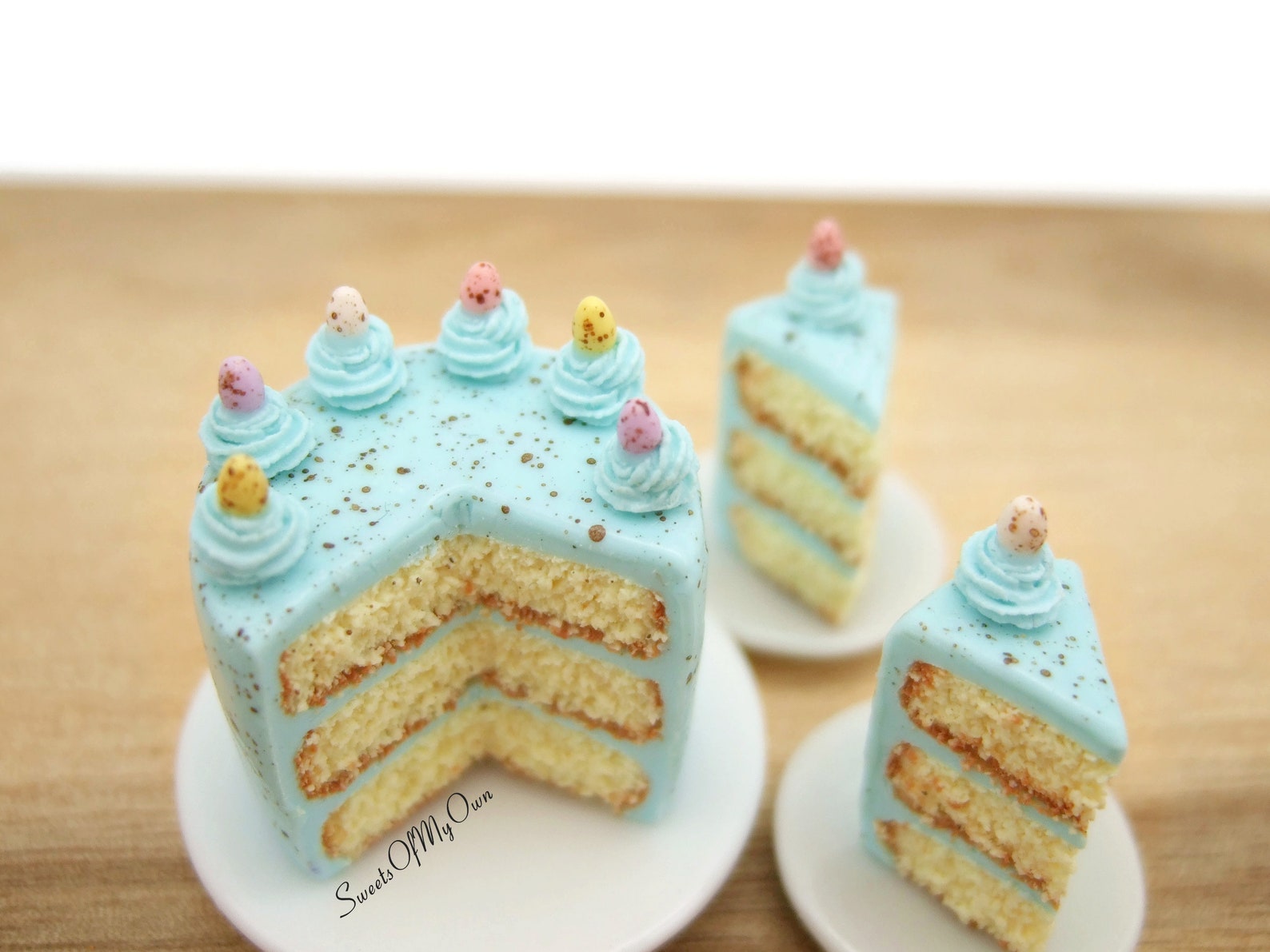 Miniature Light Blue Vanilla Sponge Cake Piped Frosting - Easter Theme ...