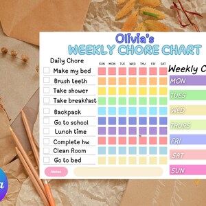 Editable Weekly Chore Chart for Kids| Kids Weekly Responsibility Chart ...