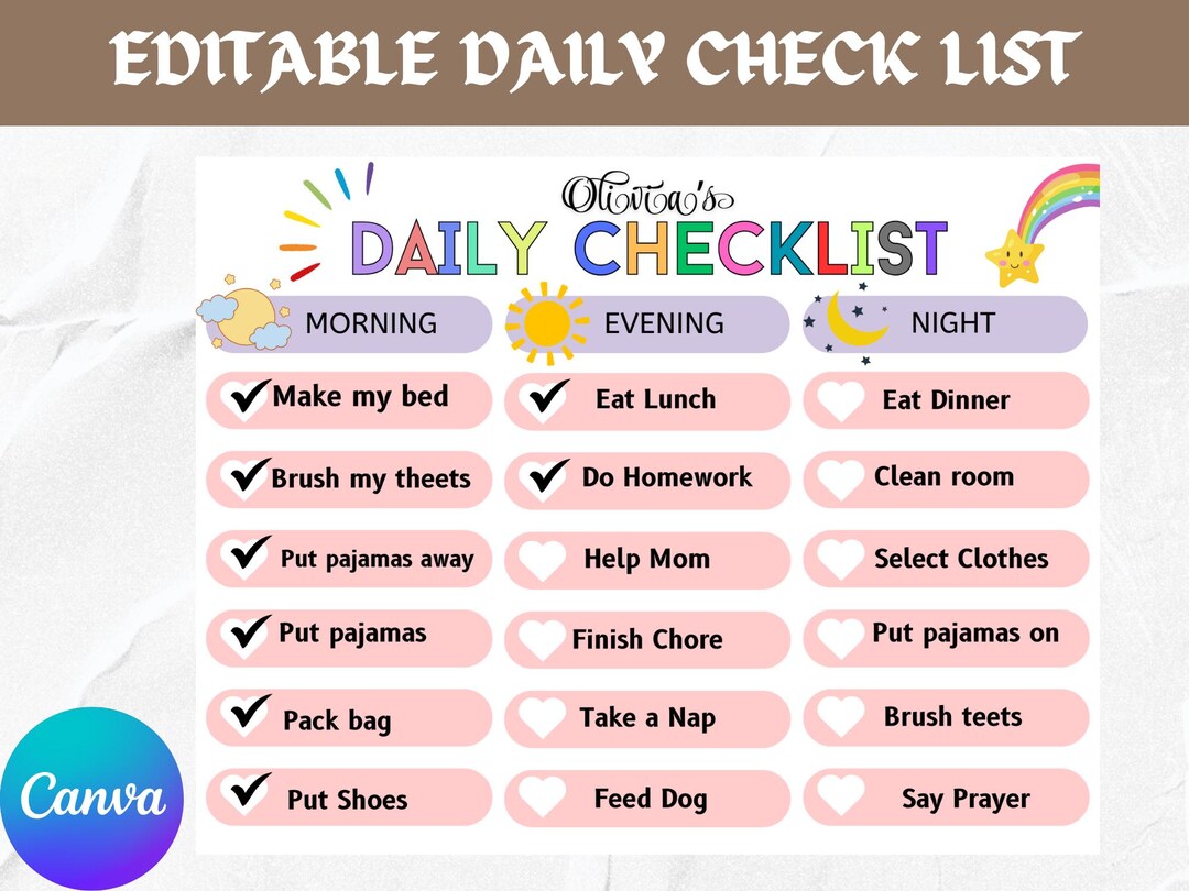 Editable Daily Checklist | Printable Weekly to Do List | Weekly ...