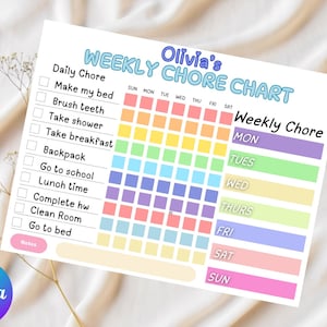 Editable Weekly Chore Chart for Kids| Kids Weekly Responsibility Chart ...