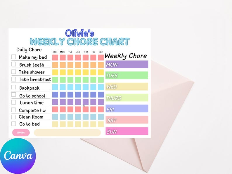 Editable Weekly Chore Chart for Kids| Kids Weekly Responsibility Chart ...